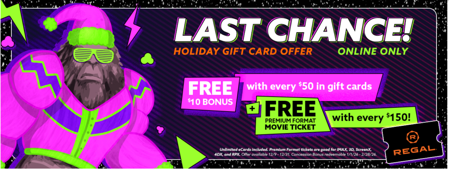 [EXPIRED] Regal: Get $10 Bonus Card For Every $50 Regal Gift Card ...