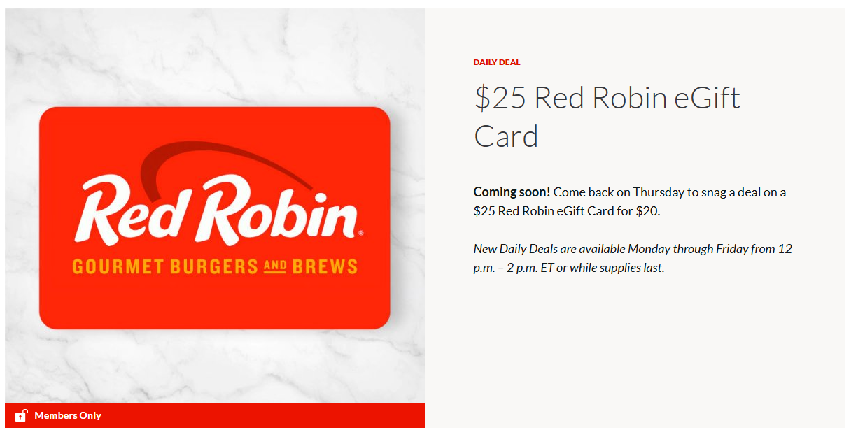 [EXPIRED] AARP Rewards: 20% Off $25 Red Robin Gift Card – GCanywhere